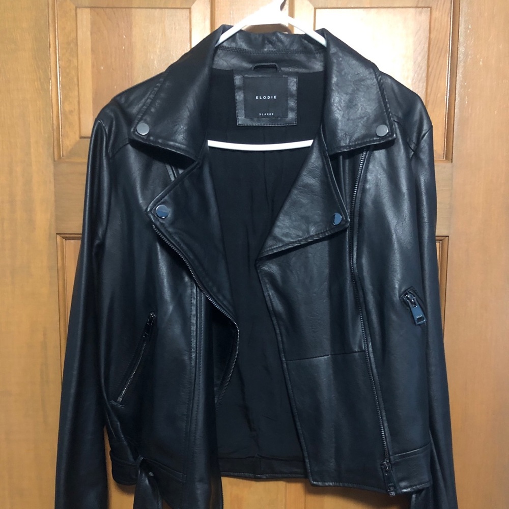 Eloise Black Faux Leather Motto Jacket. - Gem